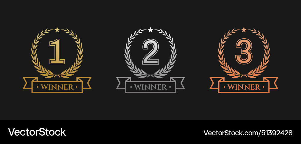 Award with ribbons of first second third winners Vector Image