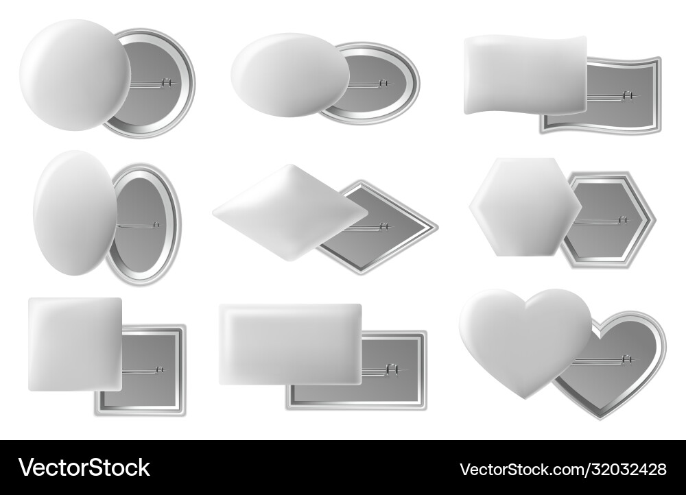Blank button badge realistic pin buttons white Vector Image
