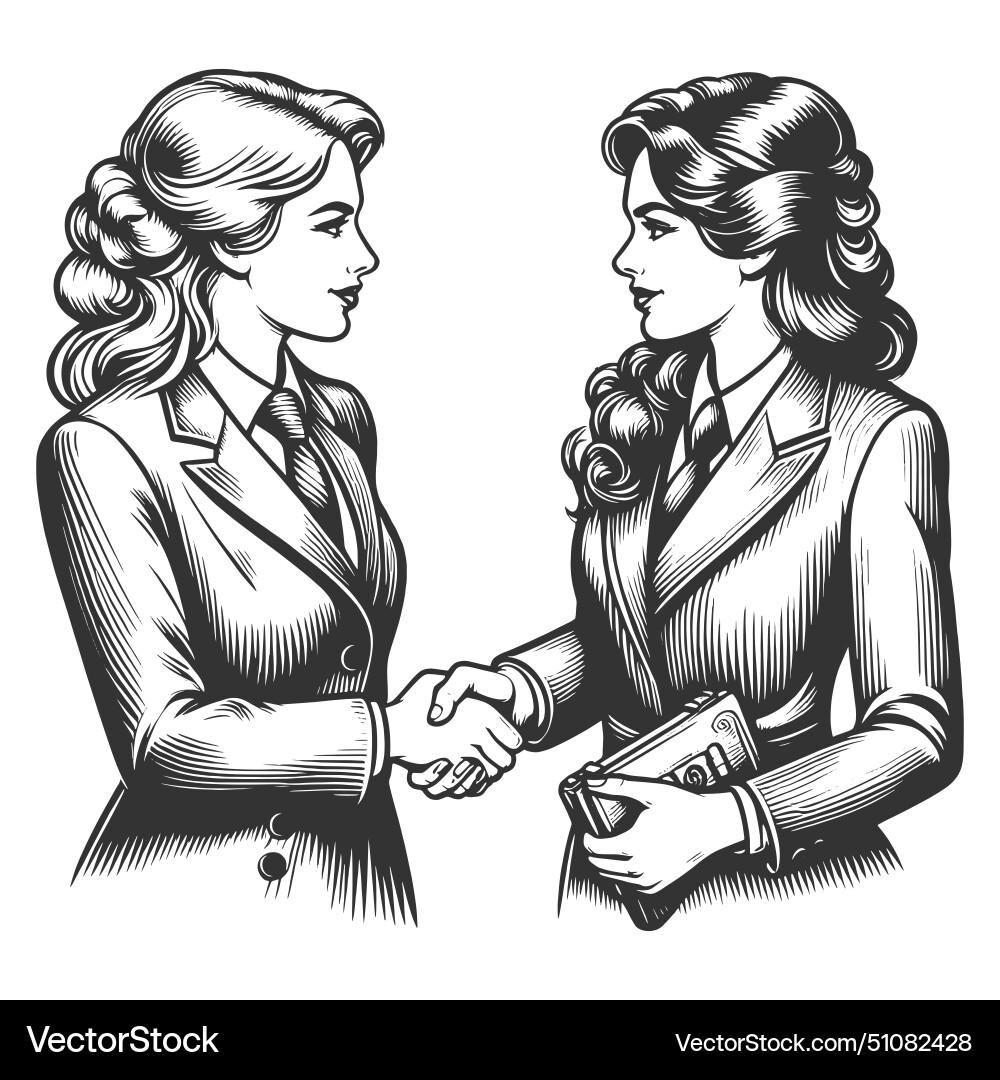 Businesswomen handshake engraving Royalty Free Vector Image