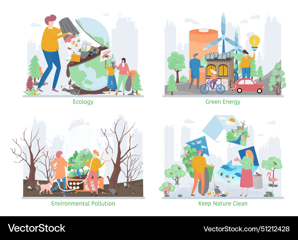 Concepts set of ecology problems flat design Vector Image