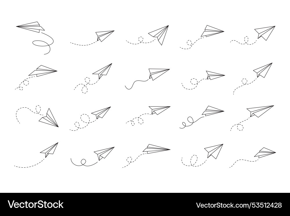 Hand drawn doodle paper plane set isolated planes Vector Image