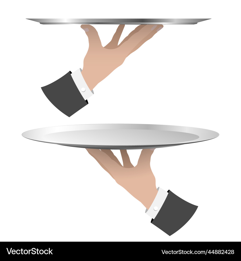 Hand with serving rtay on white background Vector Image