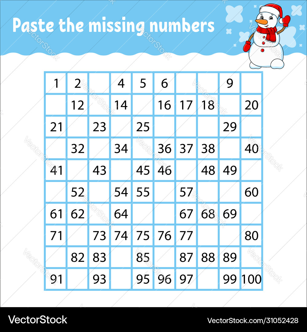 Number Fill: 1-100 Worksheet Royalty Free Vector Image