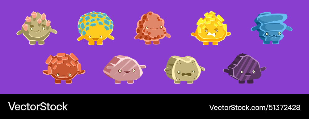 Solid stone character with pretty face set Vector Image