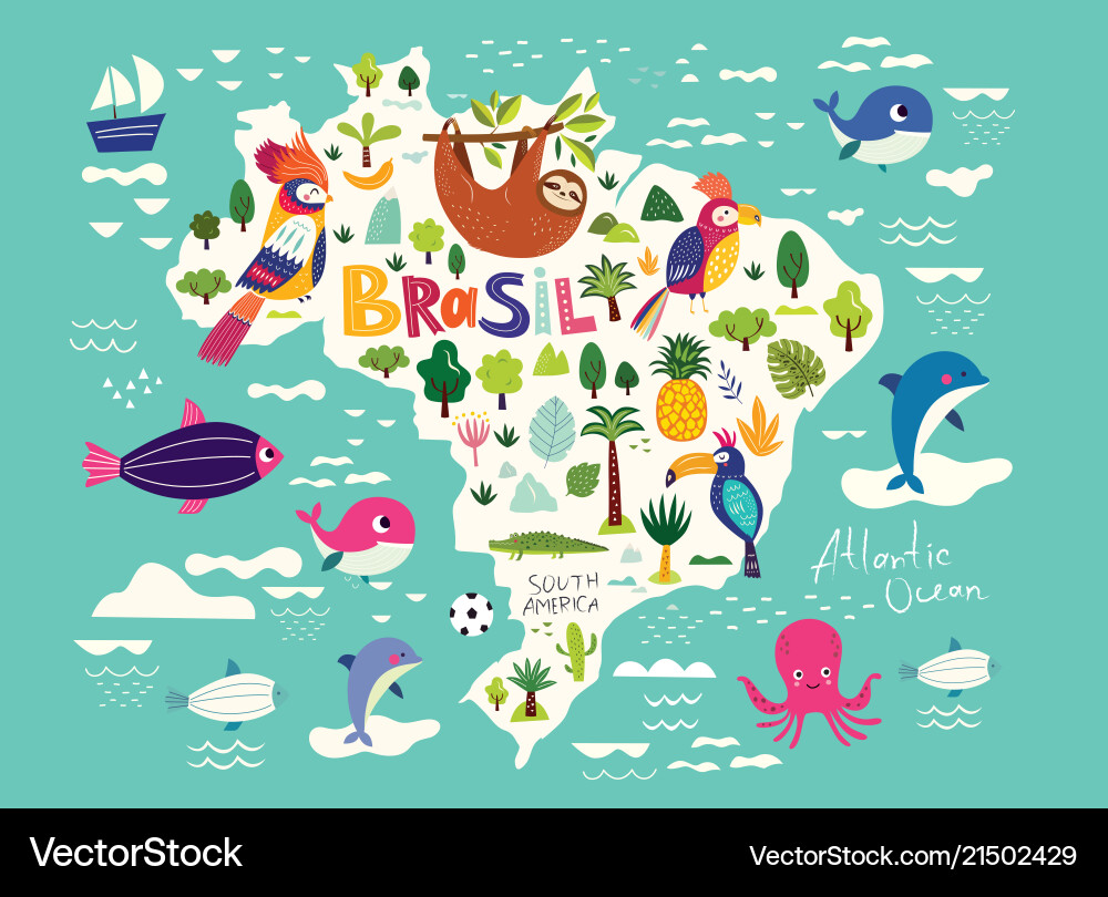 Brazil Map & Symbols Royalty Free Vector Image