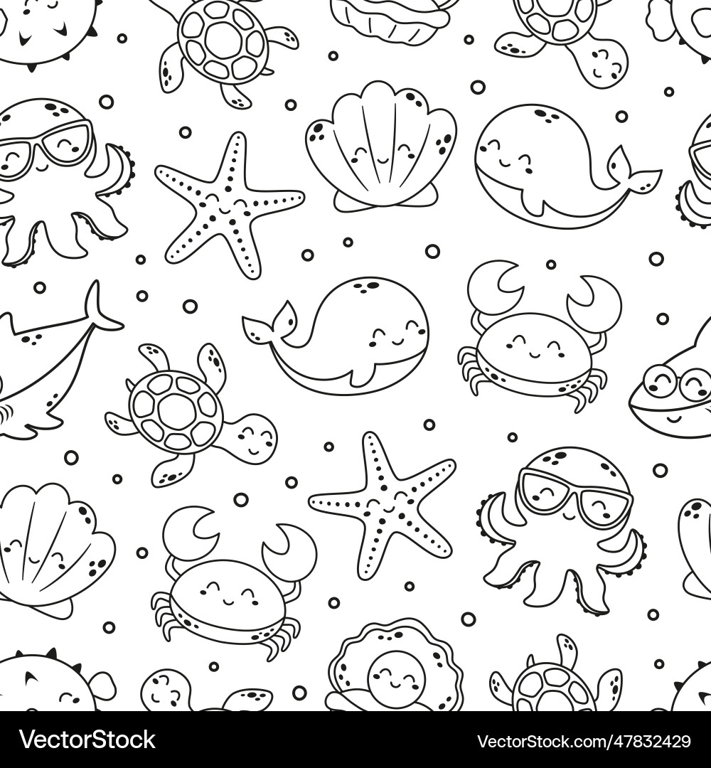 Cartoon Sea Creature Pattern Royalty Free Vector Image