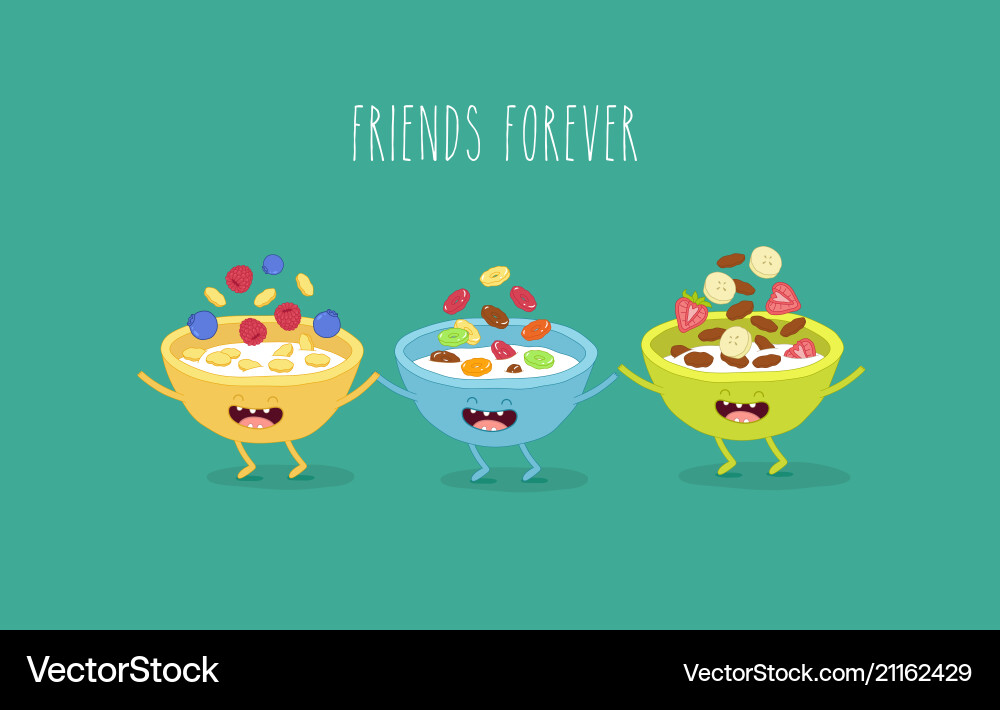 Cereal bowls friends Royalty Free Vector Image