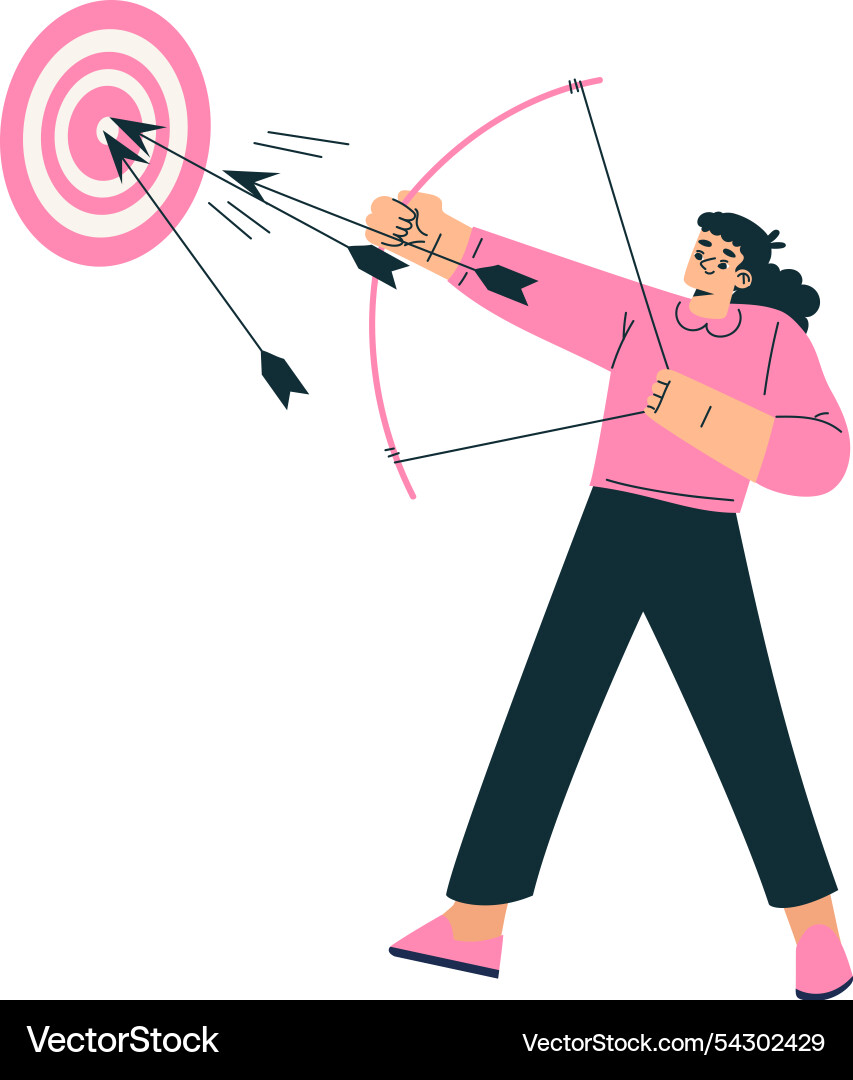 Productive workflow with woman shooting arrow in Vector Image