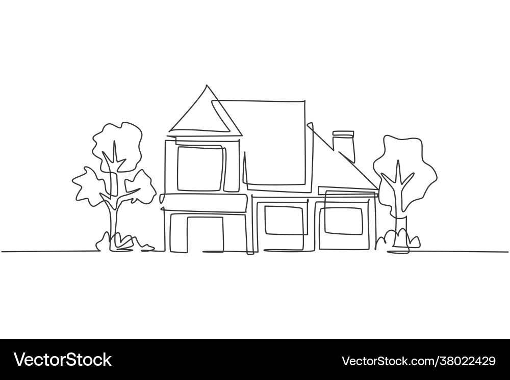 Single one line drawing eco friendly house Vector Image