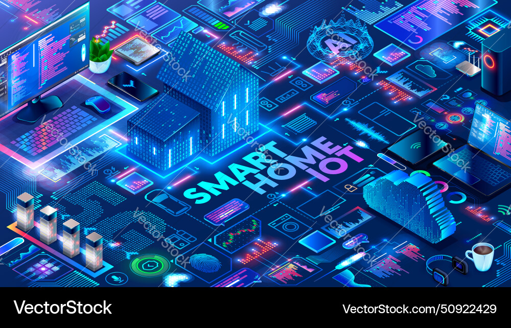 Smart home system with objects automation control Vector Image