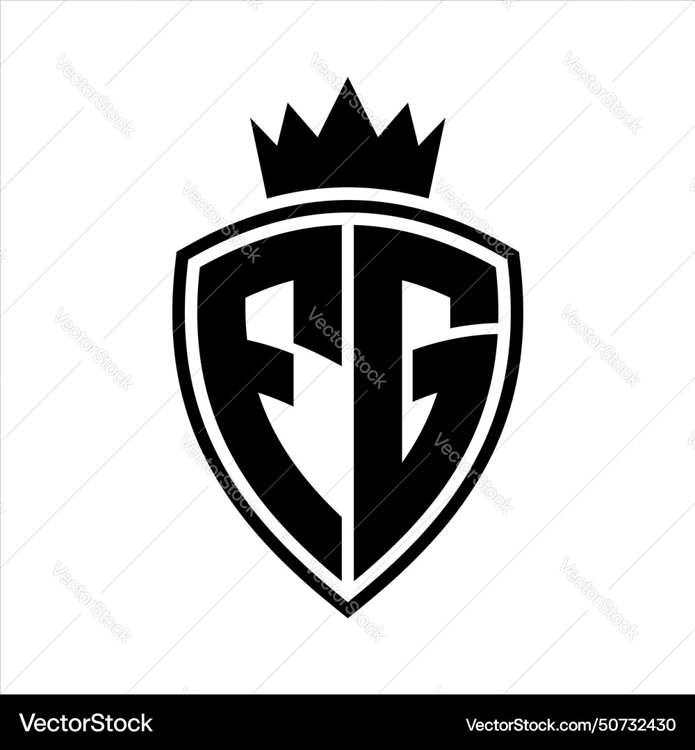 Fg letter monogram shield and crown outline shape Vector Image