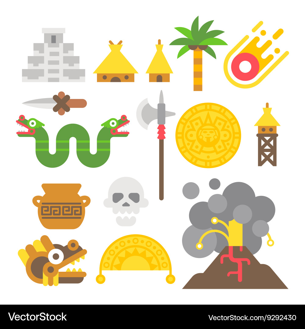 Flat design mayan items set Royalty Free Vector Image