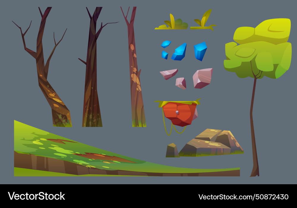Forest landscape design elements set Royalty Free Vector
