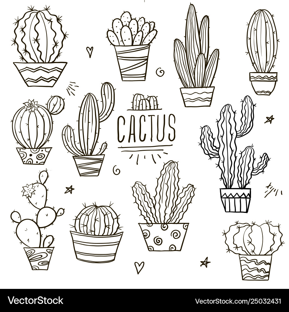 Doodle Cactus Collection Royalty Free Vector Image