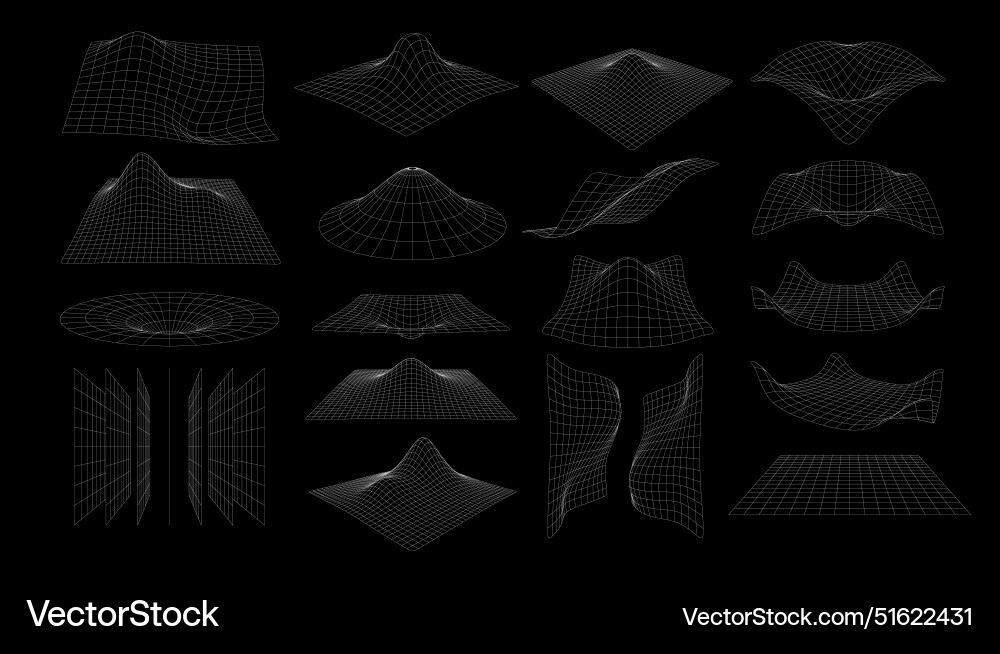 Futuristic wireframe mesh grid abstract 3d shapes Vector Image