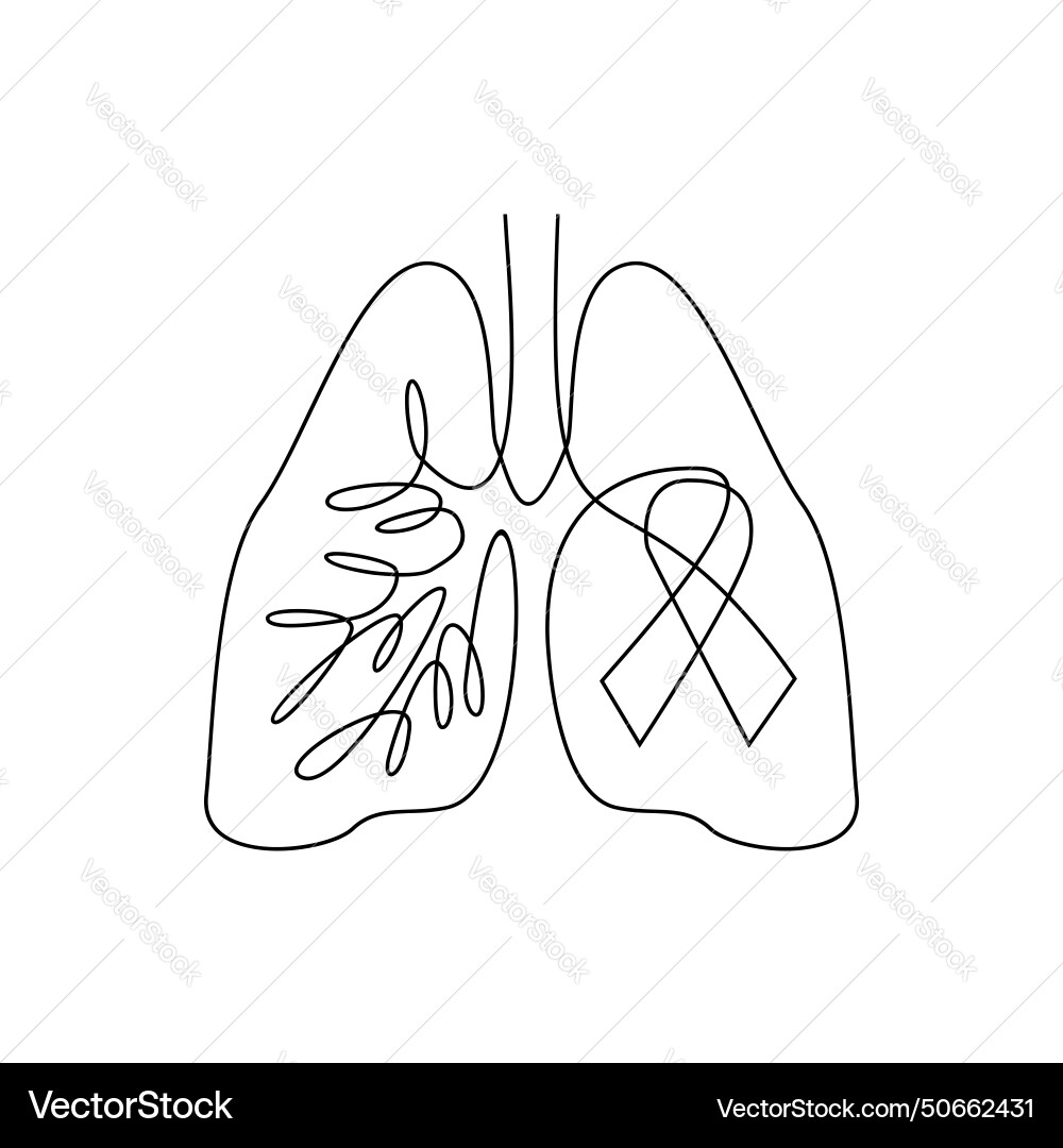 Lung single line drawing Royalty Free Vector Image