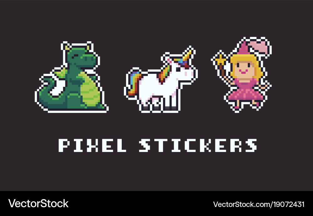Pixel art stickers Royalty Free Vector Image - VectorStock
