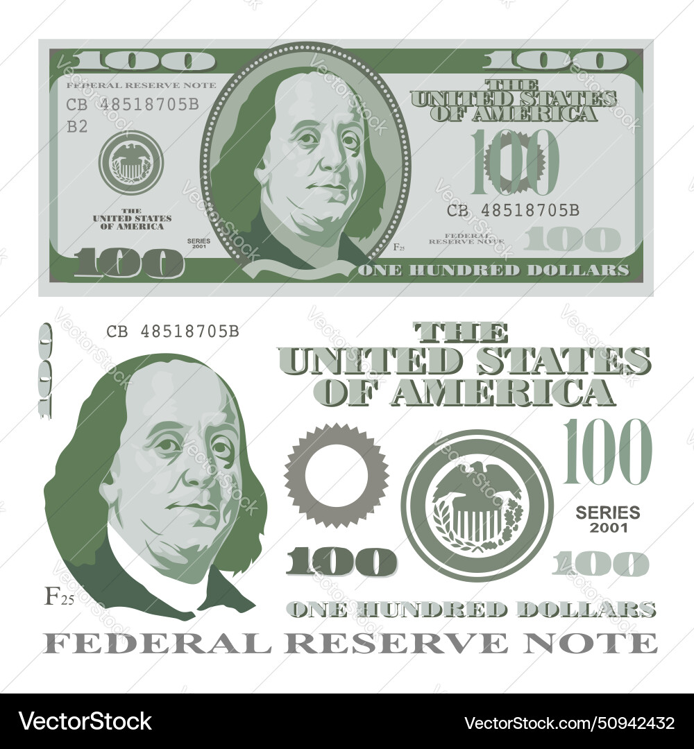 100 dollars elements set Royalty Free Vector Image