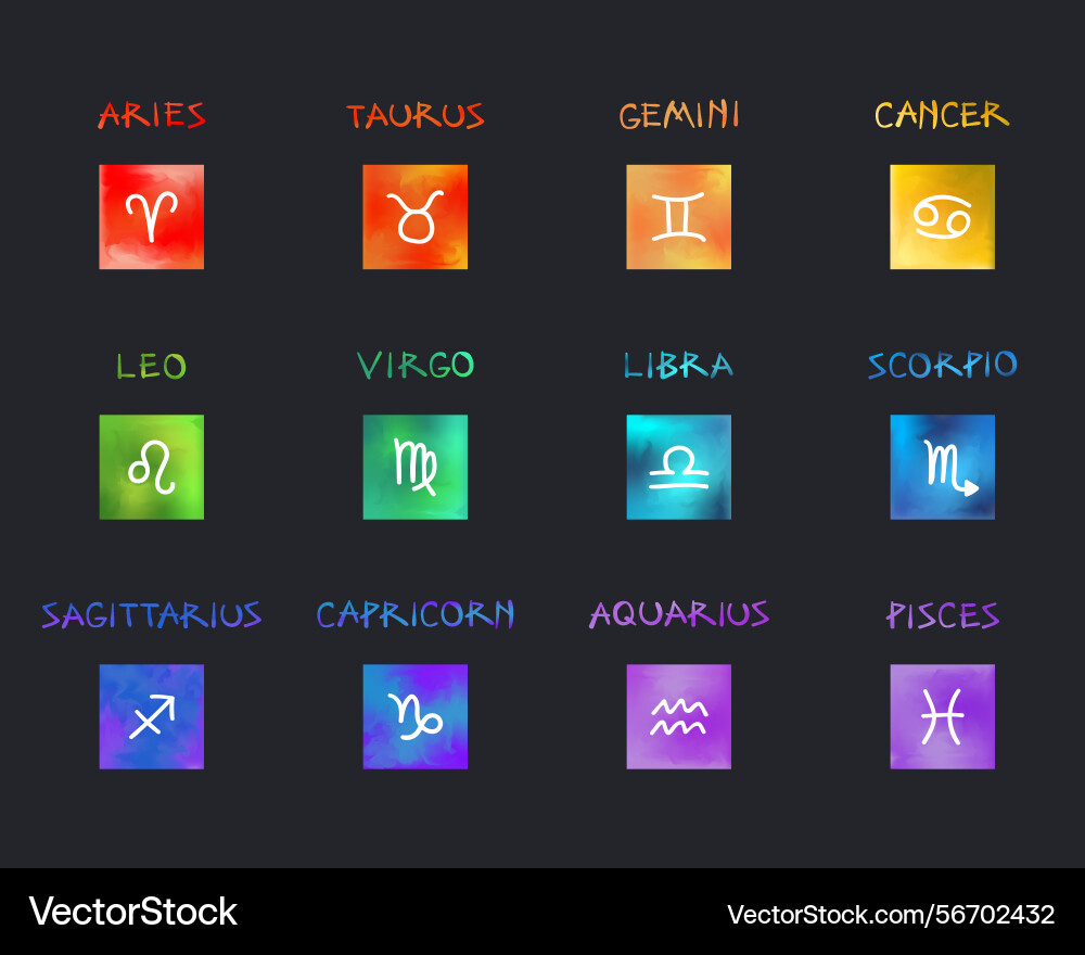 12 Sternzeichen-Symbole mit Farbcode Lizenzfreier Vektor