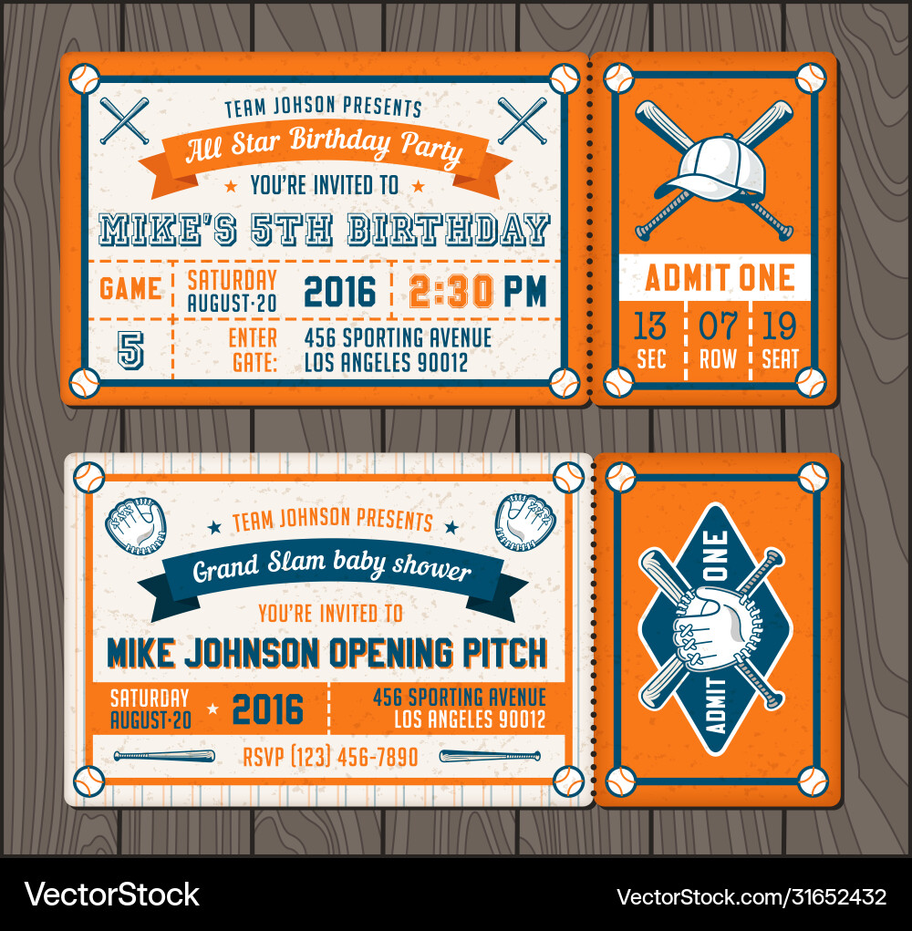 Baseball event invites set 2 Royalty Free Vector Image