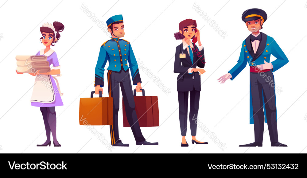 Hotel staff and restaurant manager in uniform Vector Image