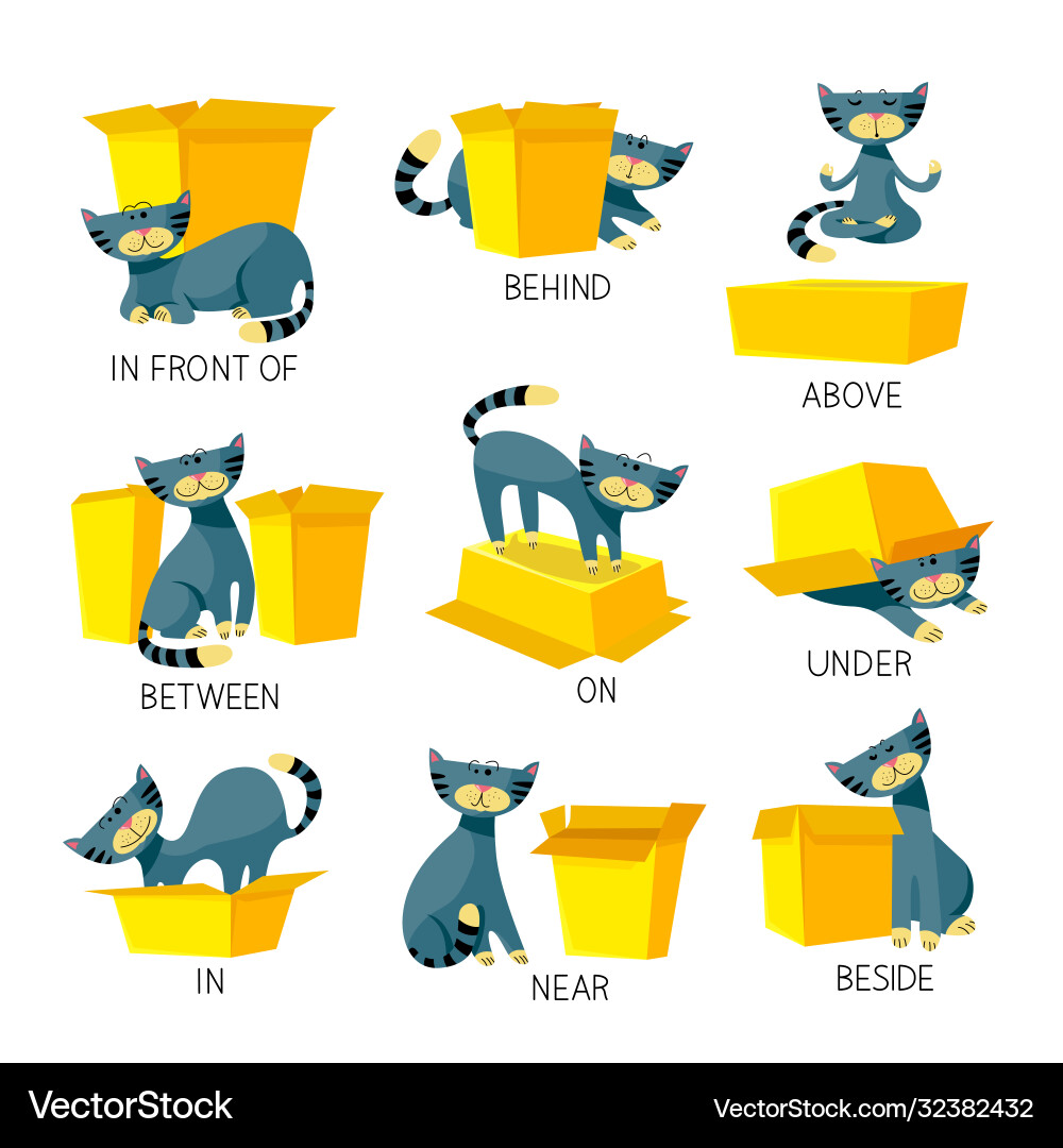 Prepositions of Place - Cat Learning Royalty Free Vector