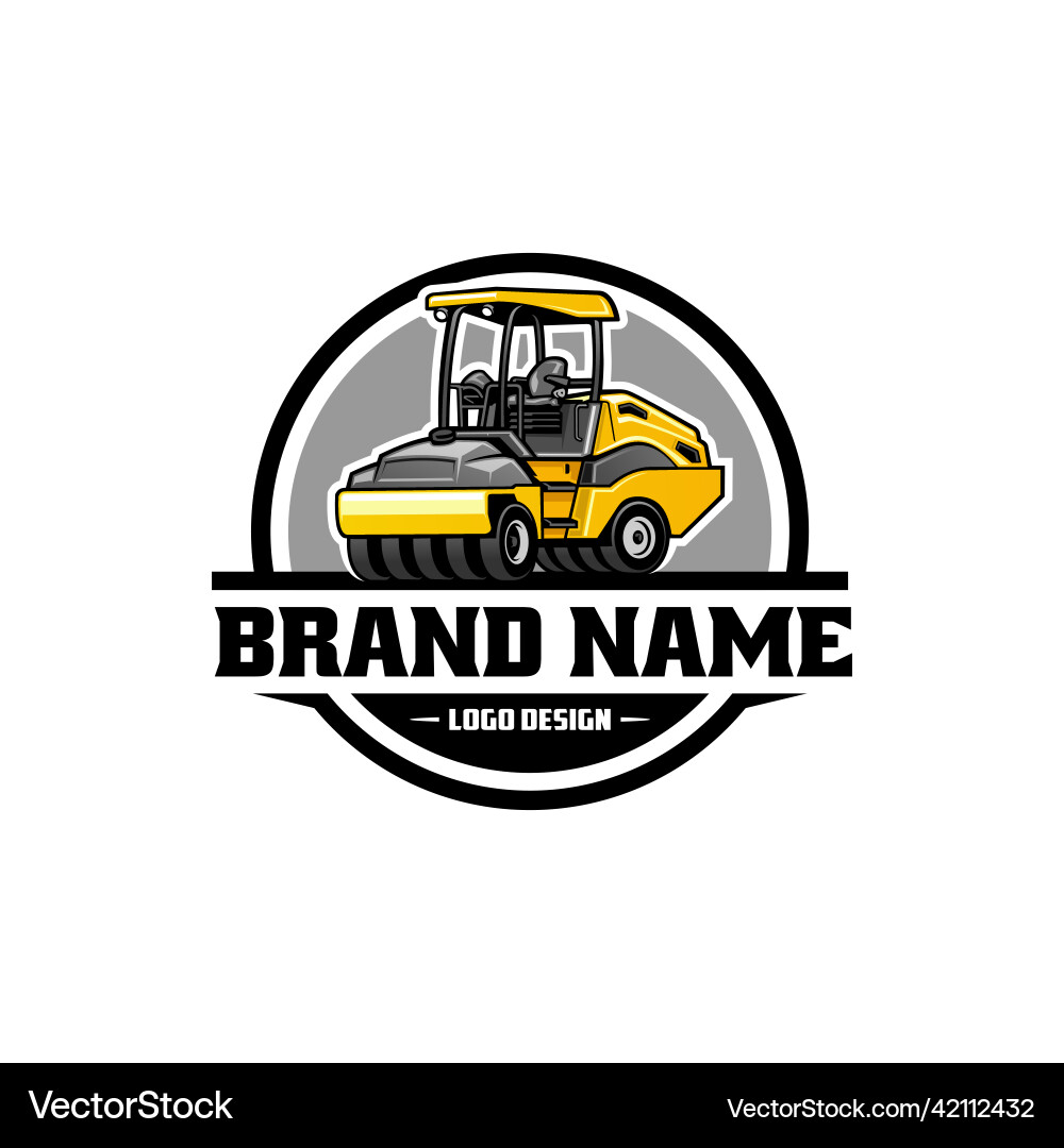 Road works pneumatic roller logo Royalty Free Vector Image