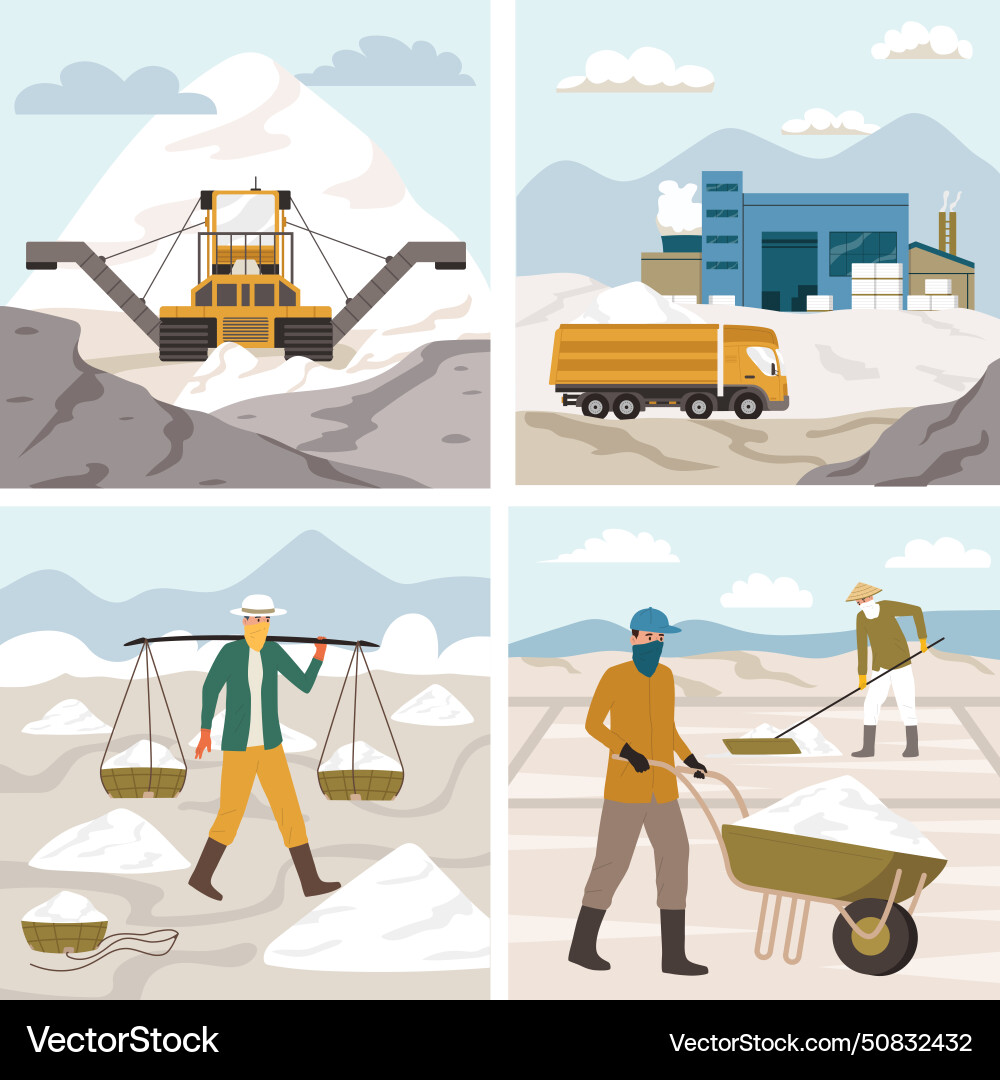 Salt production 2x2 set Royalty Free Vector Image