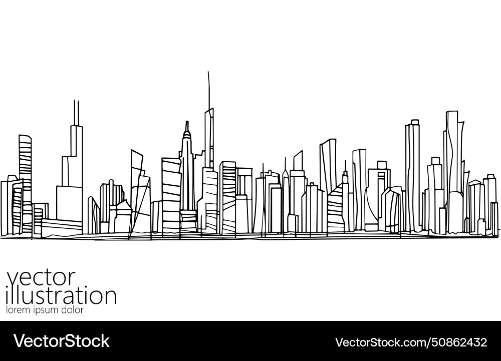 Single continuous one line art city building Vector Image