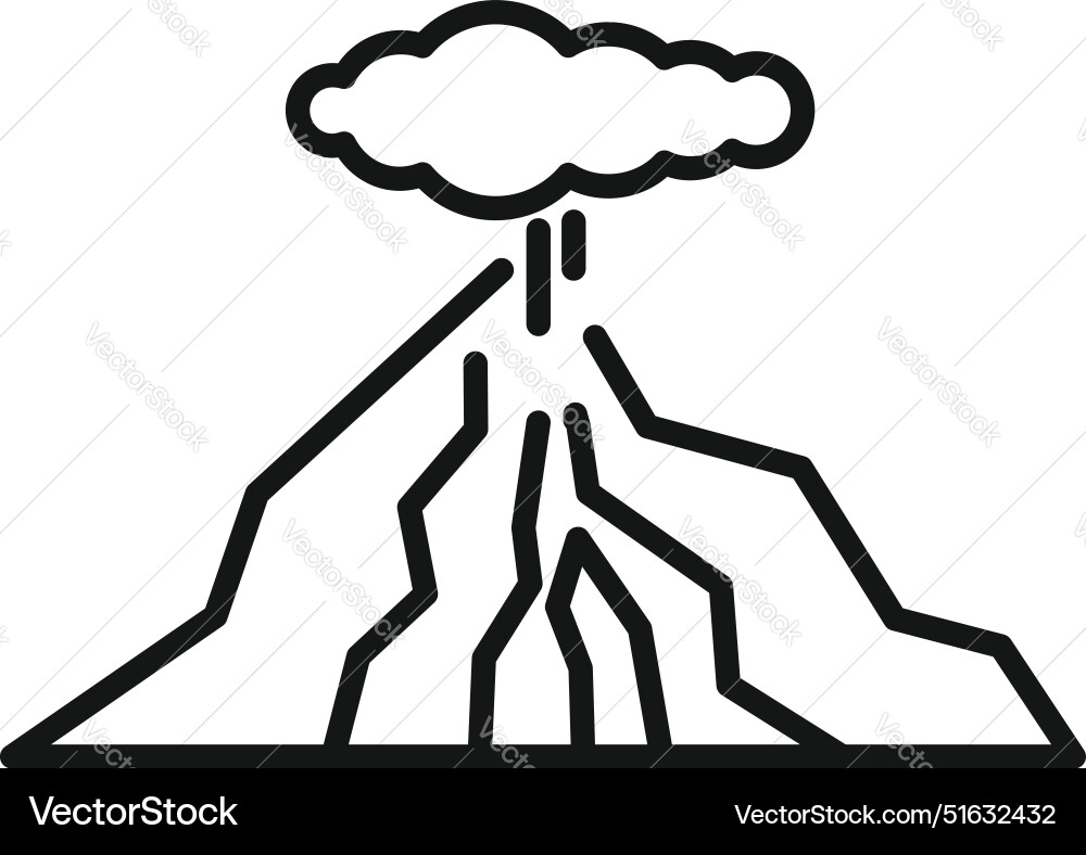 Volcano erupting with ash cloud and lava flowing Vector Image