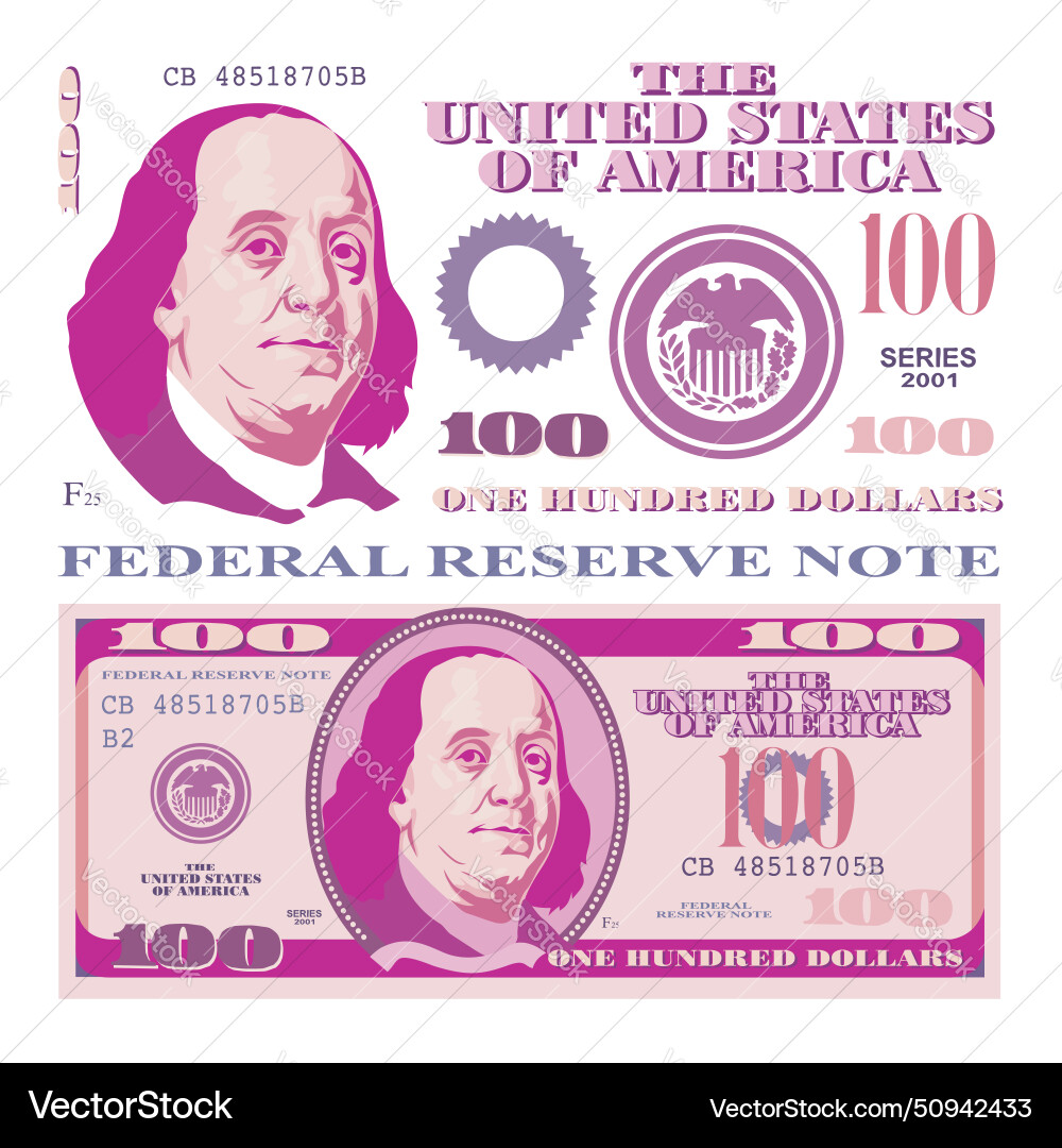 100 dollars pink elements set Royalty Free Vector Image