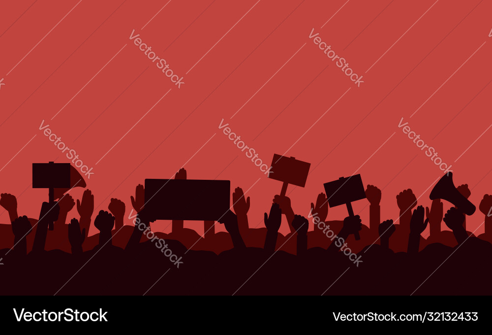 Crowd people protesters silhouettes Royalty Free Vector