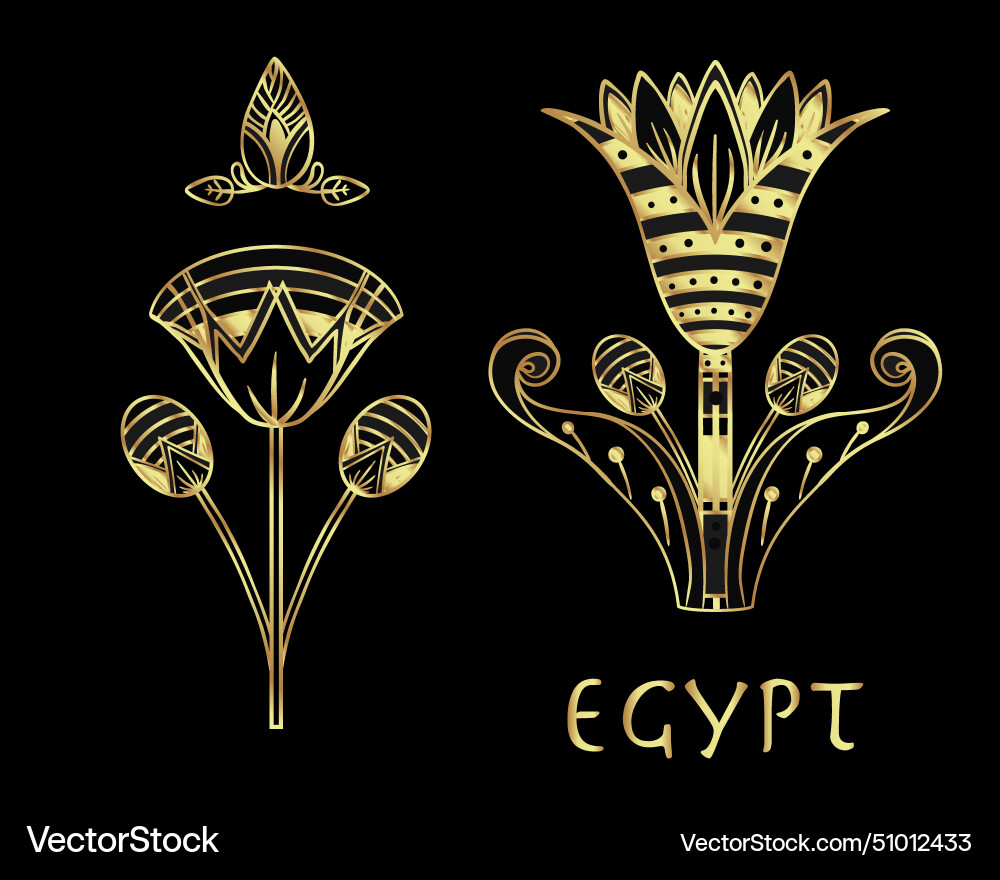 Egyptian floral design element set in gold Vector Image