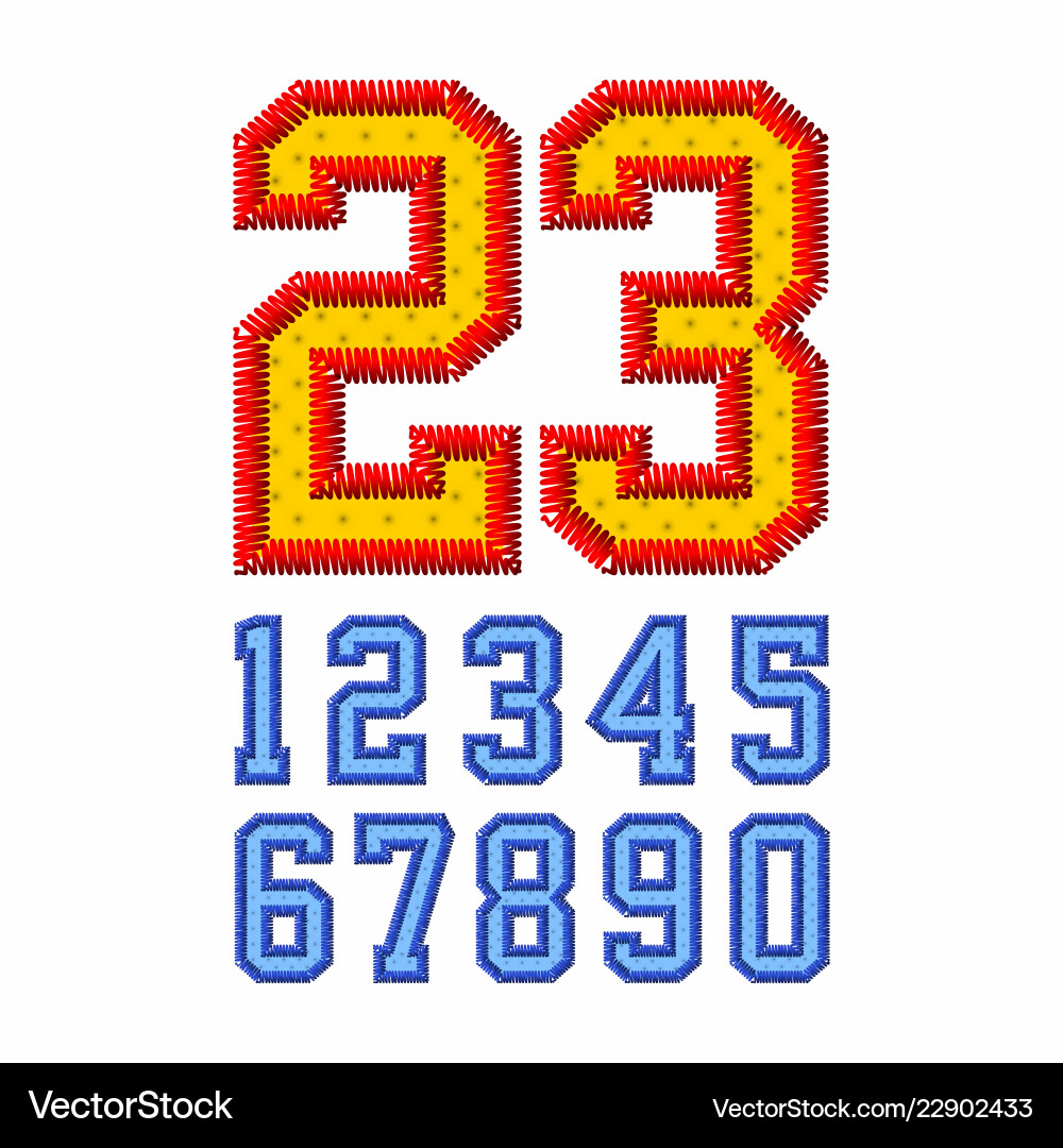 Embroidered font numbers Royalty Free Vector Image