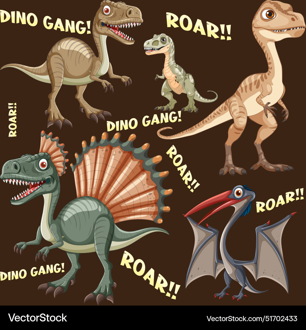 Group of dinosaurs roaring with excitement Vector Image