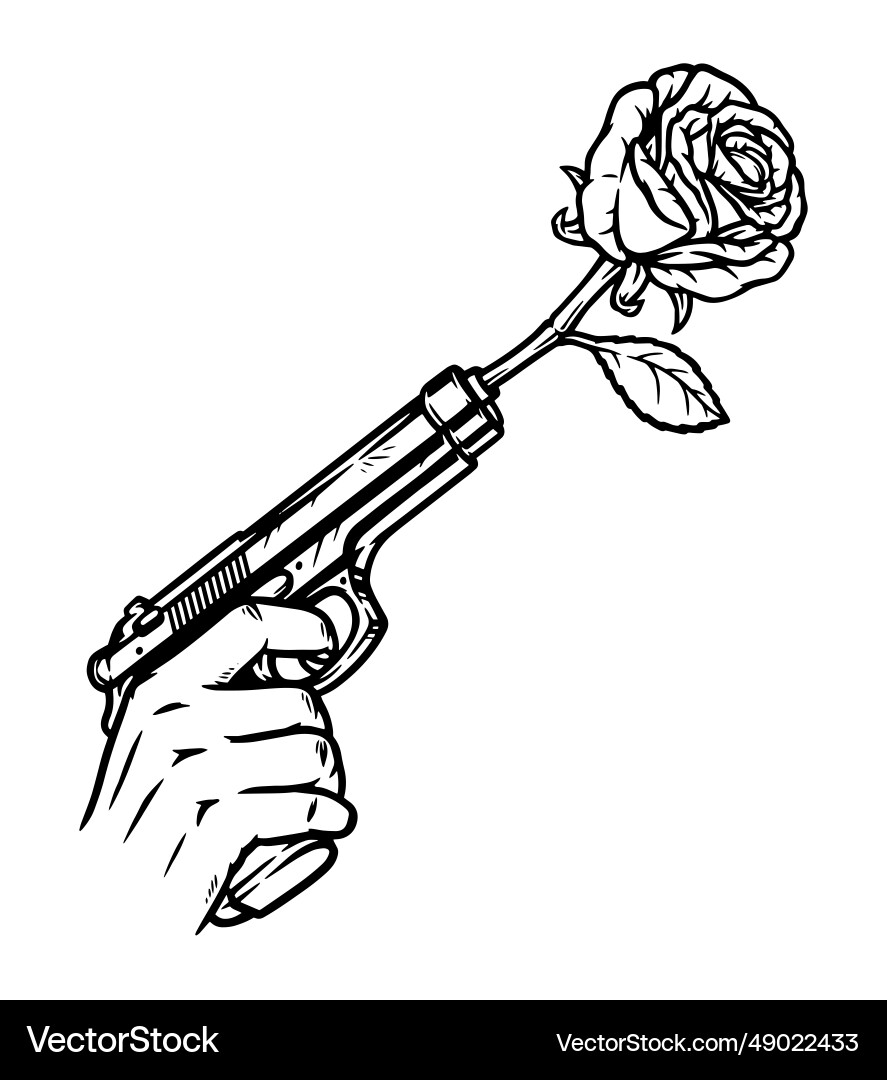 Gun And Rose Drawings