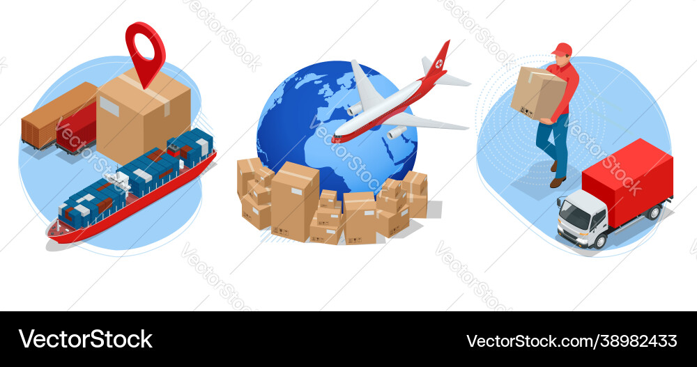 Isometric global logistics network air cargo Vector Image