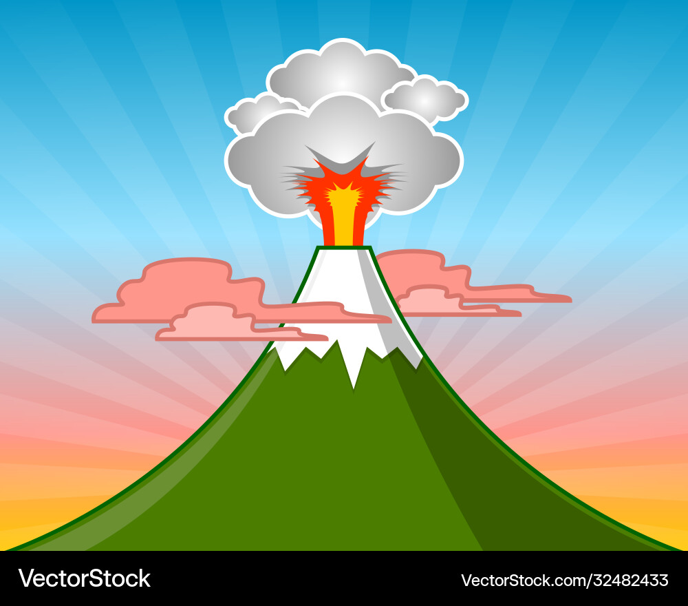 Minimalistic flat volcano eruption with clouds Vector Image