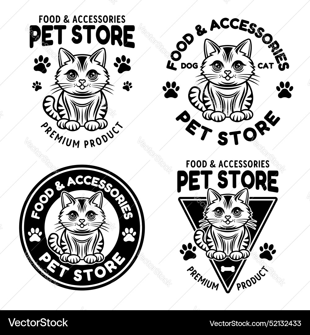 Pet store set of emblems concept with cute Vector Image