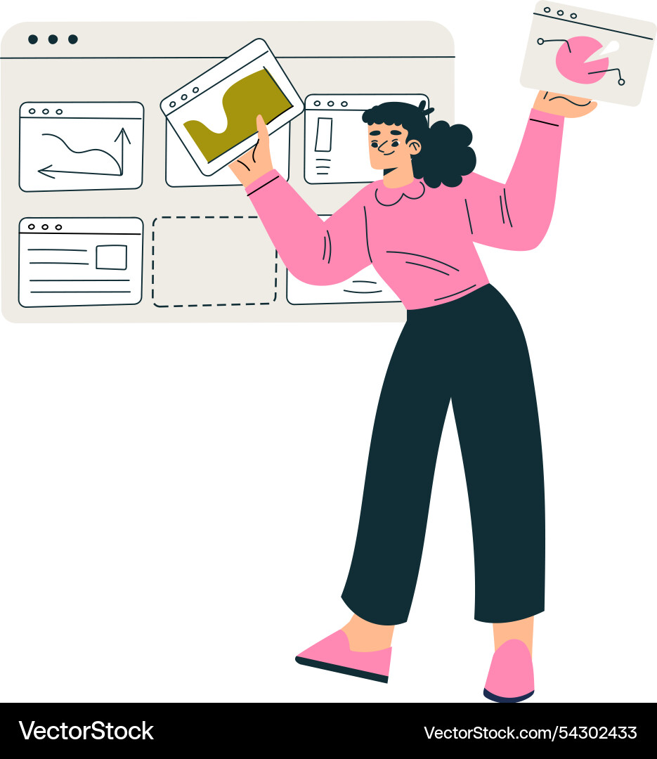 Productive workflow with woman with window screen Vector Image