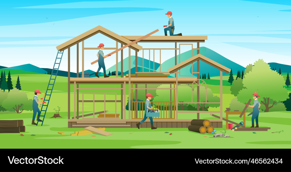 Build a wooden house Royalty Free Vector Image
