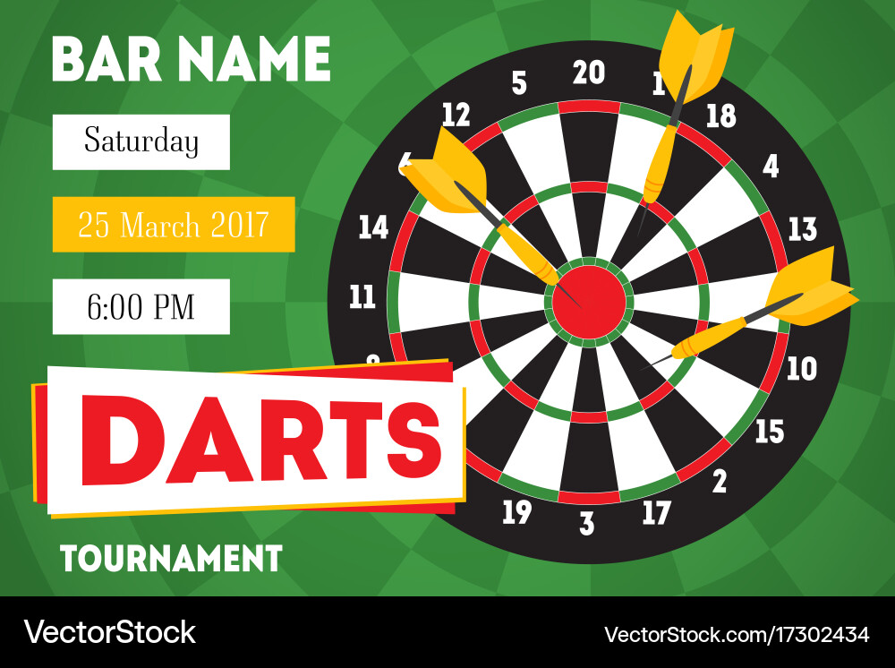 Cartoon darts tournament horizontal invitation Vector Image
