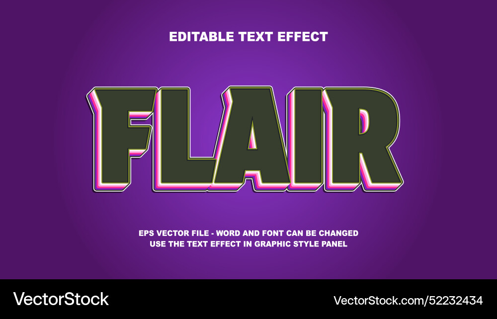 Editable text effect flair 3d template Royalty Free Vector