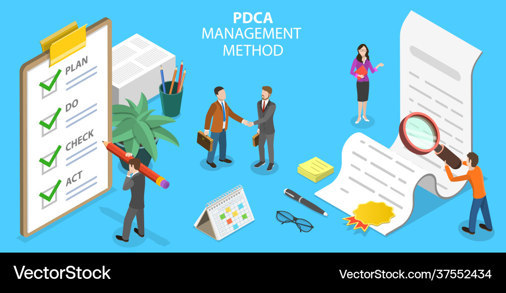 PDCA Cycle Management - 3D Isometric Royalty Free Vector