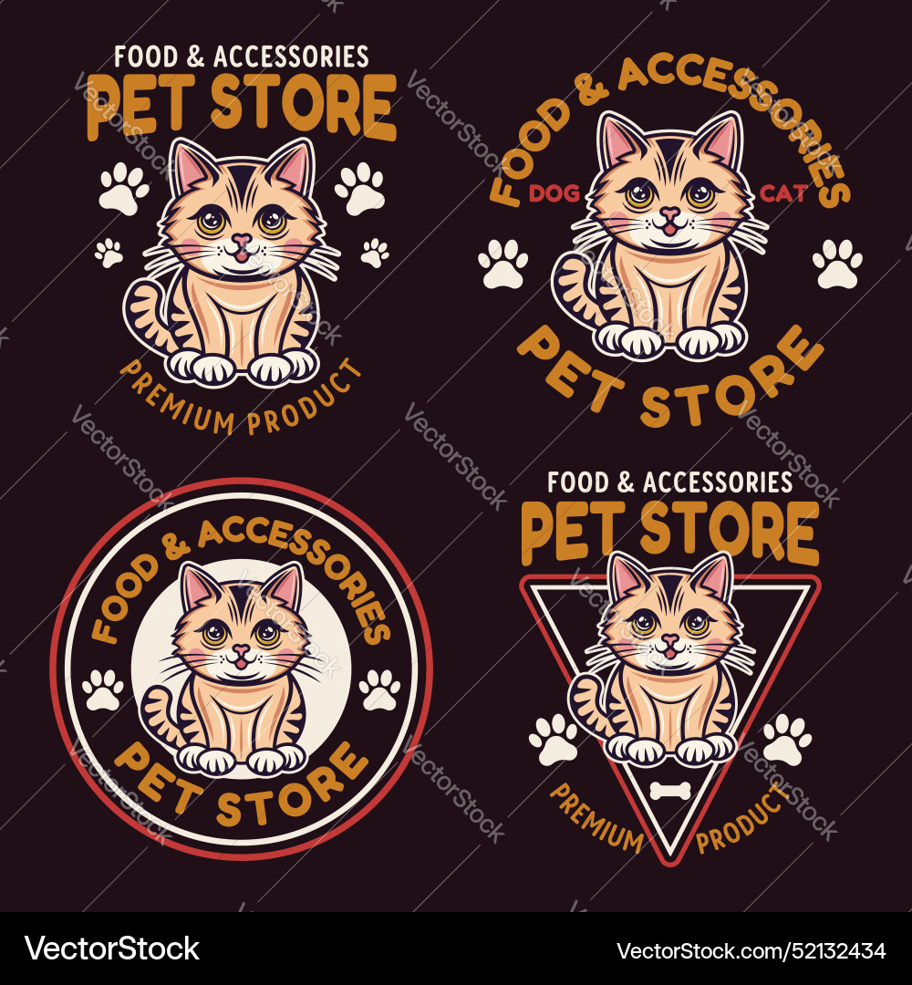 Pet store set of emblems concept with cute Vector Image
