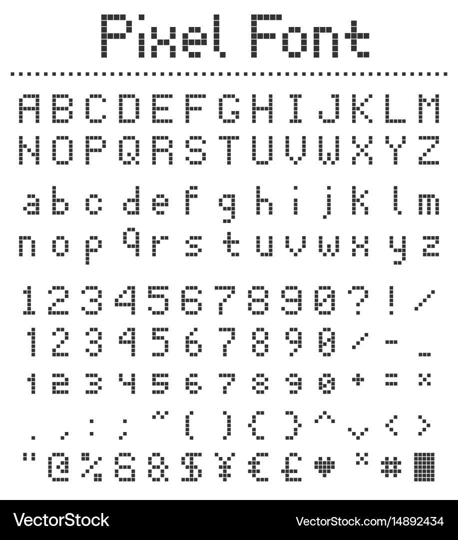 Pixel quadratische Schriftzeichen Zahlen und Pünktlichkeit