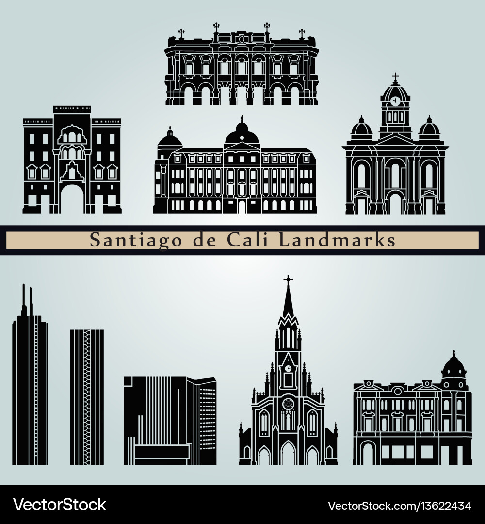 Santiago de cali landmarks Royalty Free Vector Image