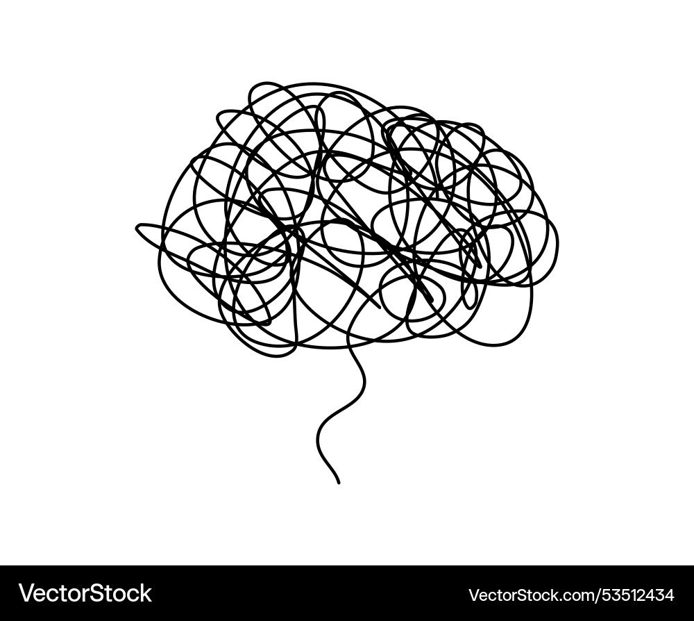 Tangled scribble brain doodle outline icon sign Vector Image