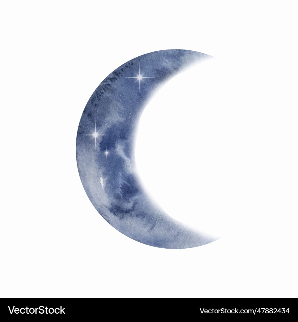 Watercolor light blue crescent moon Royalty Free Vector