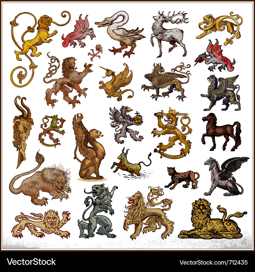 Heraldic beast collection Royalty Free Vector Image